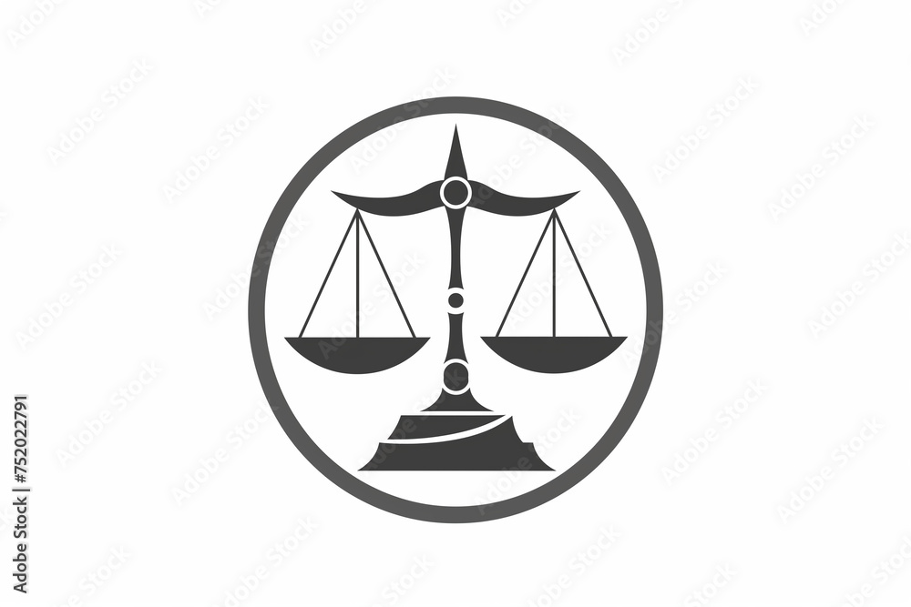 Lawyer logo, justice scale integrated within a circle, symmetrical ...