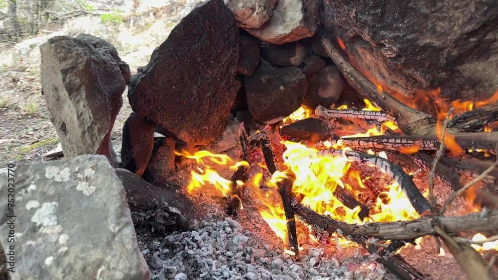 Warming up by lighting a fire in cold weather, motivation and peace ...