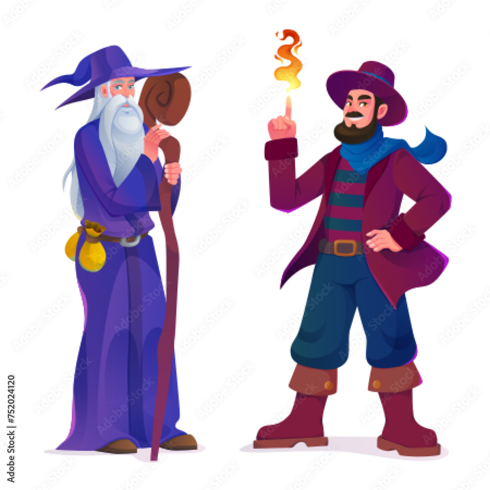 Medieval wizard and magician characters isolated on white background ...