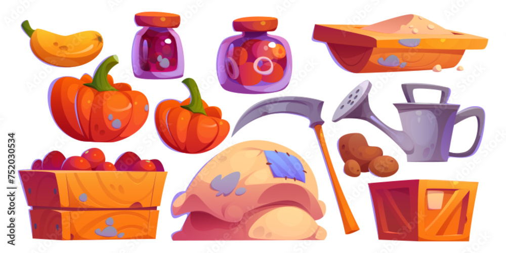 Farm barn inside elements and tools. Cartoon vector illustration set of ...