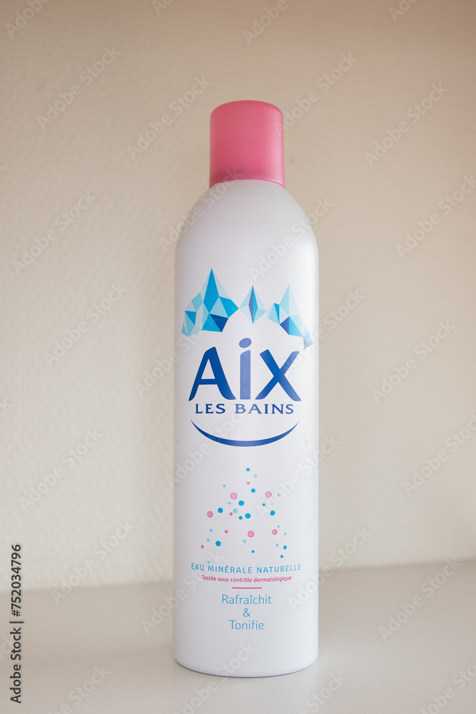Aix Les Bains sign logo and text brand on natural mineral water ...