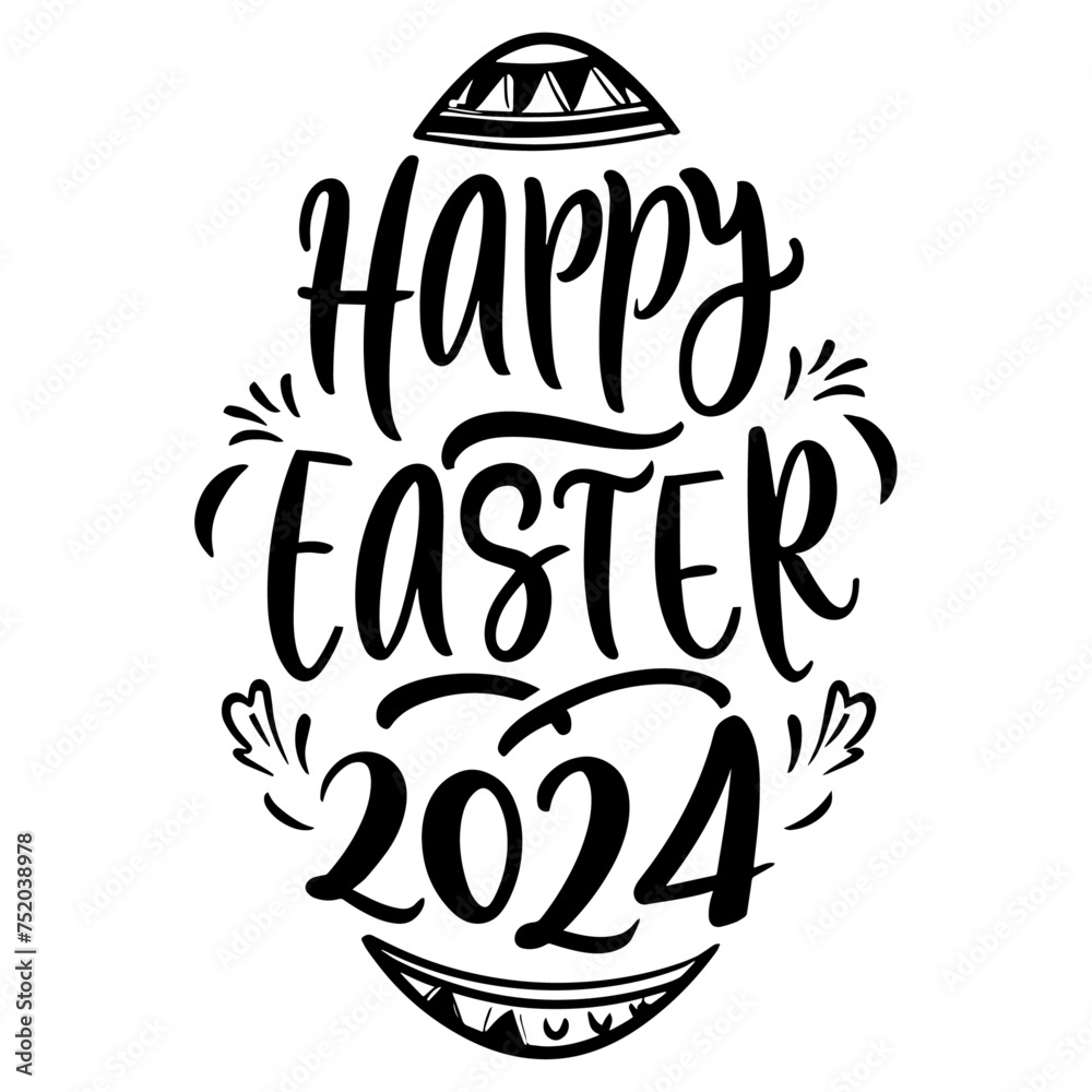 Vector t-shirt design, with the words "Happy Easter 2024" typography, illustration, black ink ...