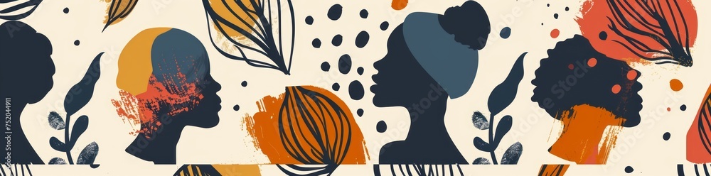 Abstract Silhouette Pattern: Beautiful Women in Bold Shapes, Navy and ...
