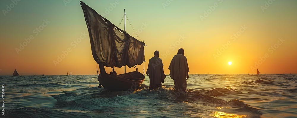 Jesus leads Simon Peter and Andrew to a successful fishing expedition ...