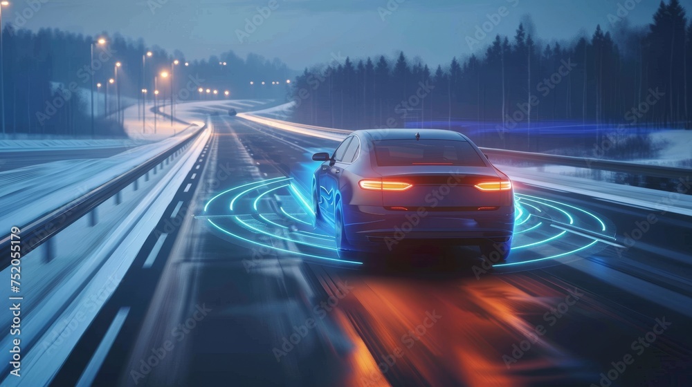 Concept of an automated car. Driver assistant system. Cruise control ...