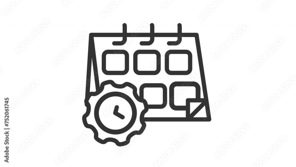 Animated time schedule with calendar, clock, and gear wheel. Perfect ...