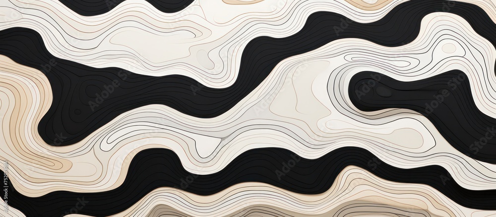 Black white texture with wavy lines, in the style of assemblage of maps ...