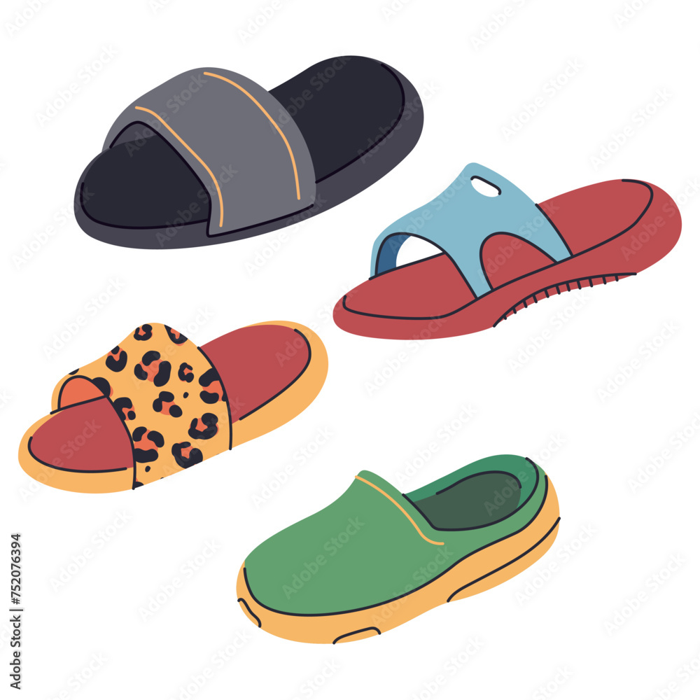 Slides sandals vector cartoon set isolated on a white background. Stock ...