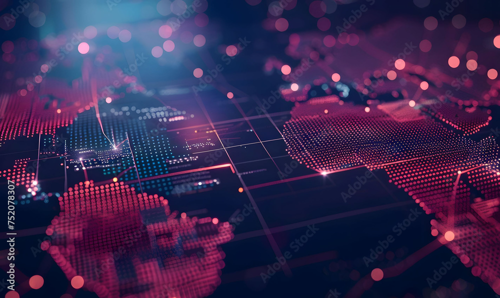 Abstract digital world map, concept of global networks and connectivity ...