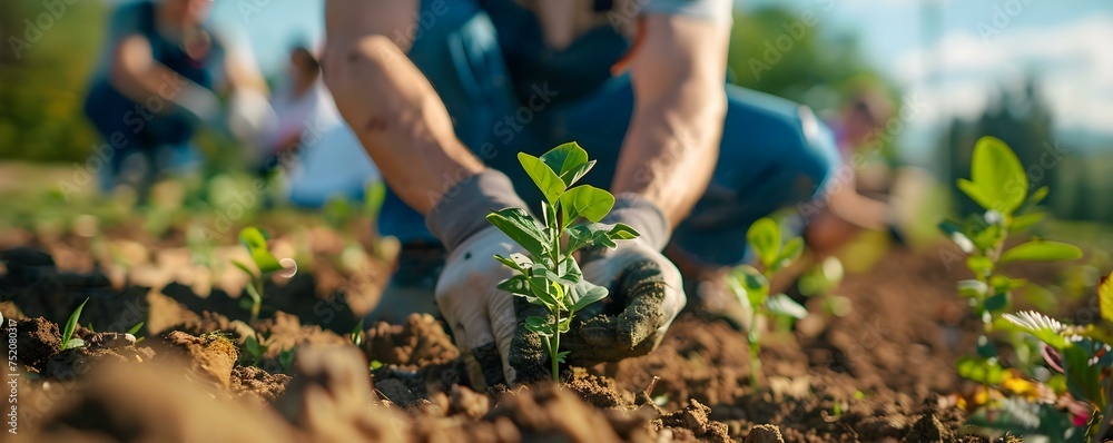Neighbors work together to plant trees embodying a sustainable living ...