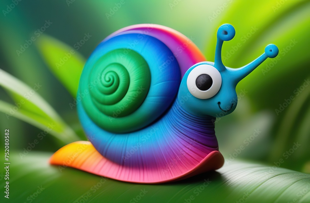 cartoon snail with a rainbow shell, slowly making its way through a ...