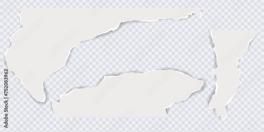 Set of torn gray paper isolated on transparent. Scraps of torn paper of ...