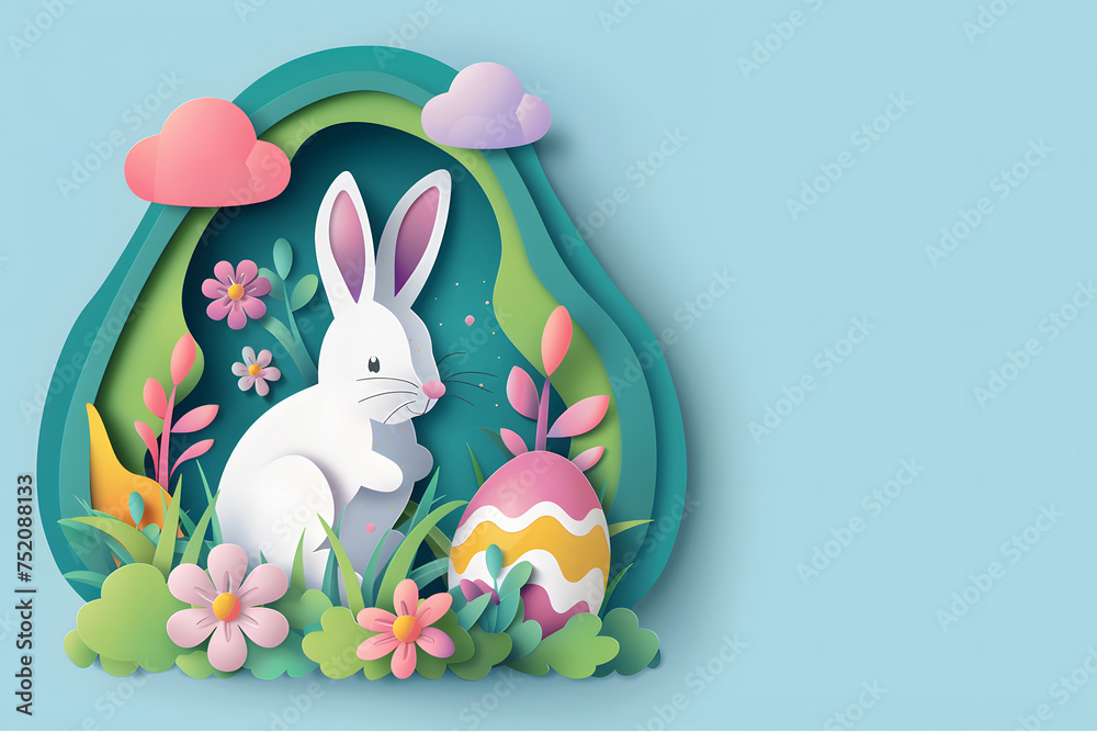 Happy Easter card in papercraft style, 3D background made of cut paper ...