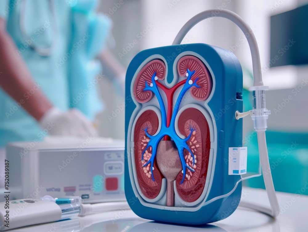 A compact portable kidney filtration device being used at home ...