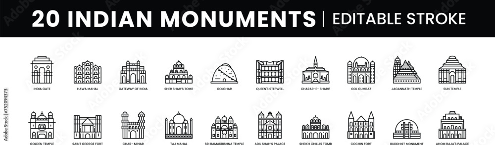 Famous Indian monuments and Landmarks like Taj Mahal, India Gate ...