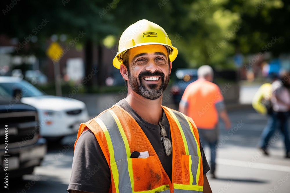 Men public works worker smiling at work. Working man. Public works job ...