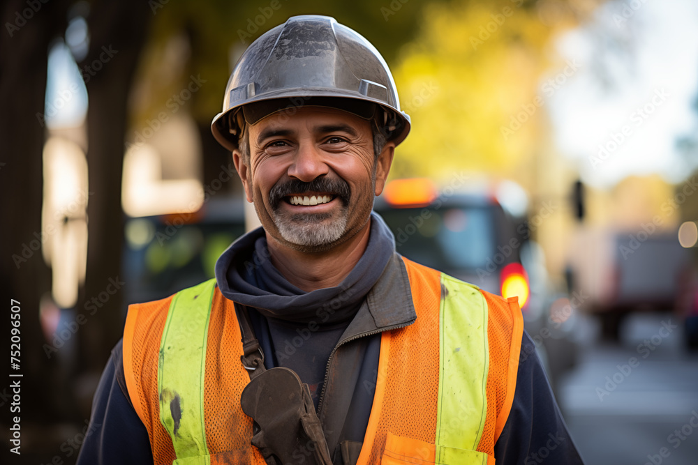 Men public works worker smiling at work. Working man. Public works job ...