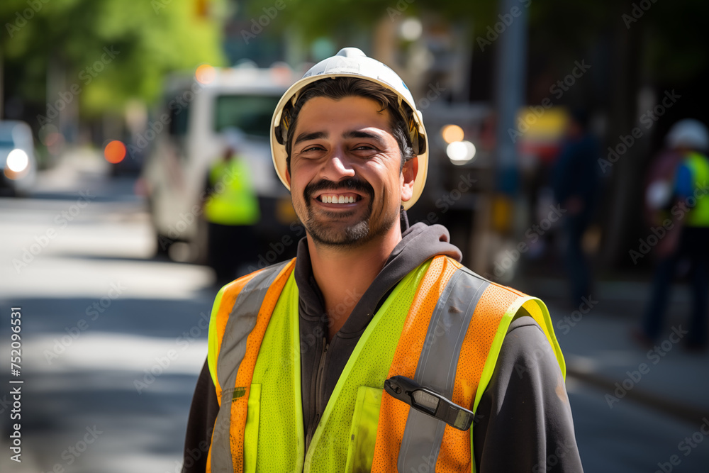 Men public works worker smiling at work. Working man. Public works job ...