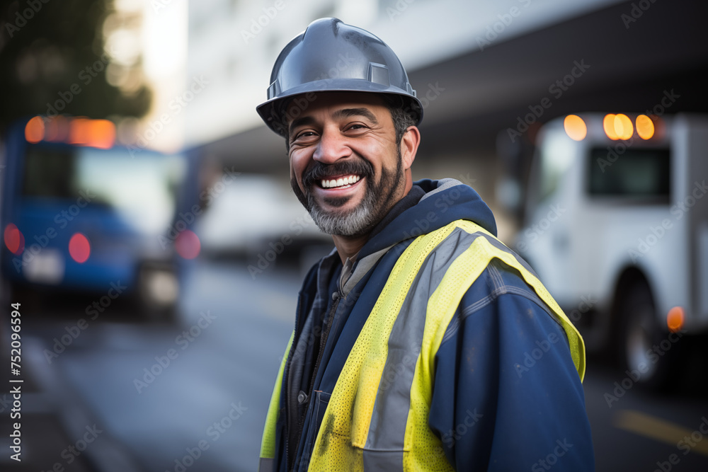 Men public works worker smiling at work. Working man. Public works job ...