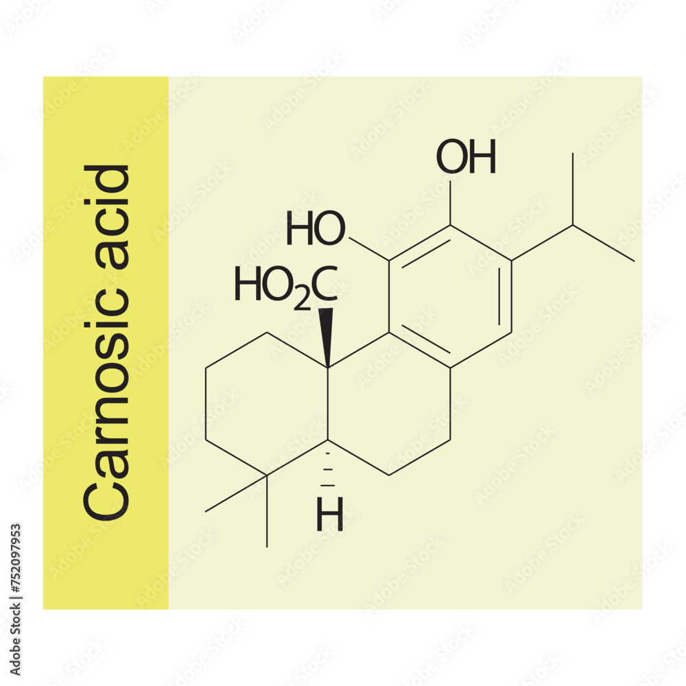 Carnosic acid skeletal structure diagram.Sesquiterpene compound ...