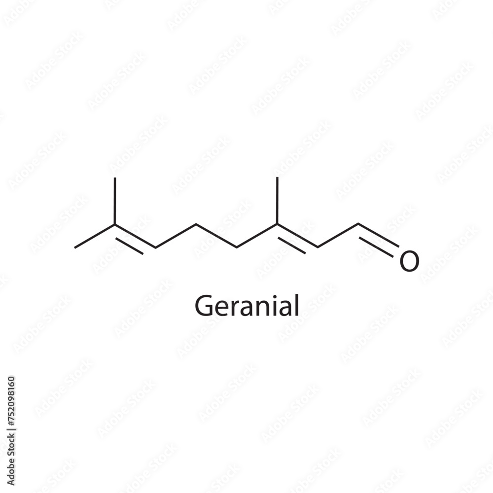 Geranial skeletal structure diagram.volatile compound molecule ...