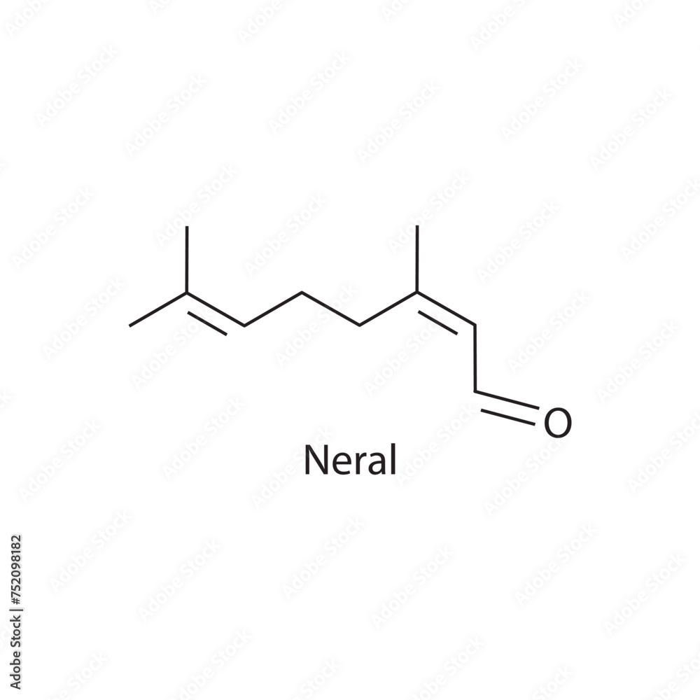 Neral skeletal structure diagram.volatile compound molecule scientific ...