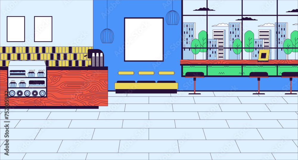Coffee shop inside cartoon flat illustration. Cafeteria counter ...