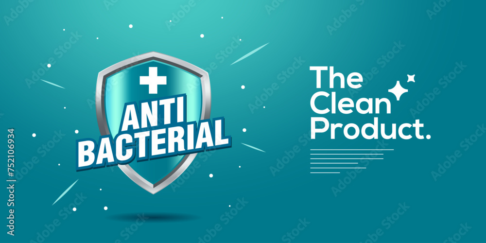 Health protection banner with shield, cross and bacteria cells flying ...
