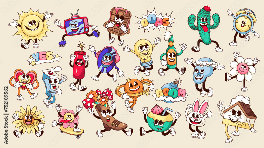 Groovy characters with surprise expressions on faces set vector ...