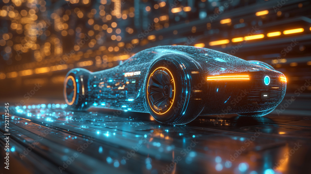 The neon line car in a digital background. digital car concept. future ...