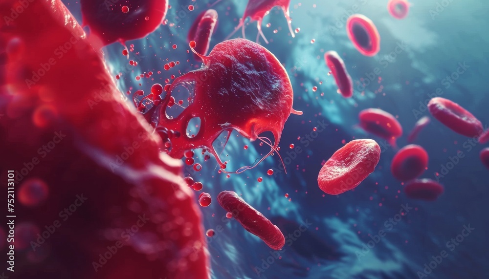 Red Blood cell 3d vein flow platelet wave of Blood cell cancer medicine ...