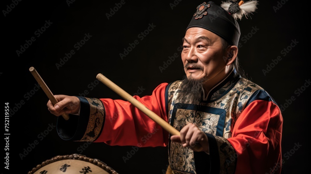 Ancient Chinese men wear Chinese national costumes, raise their hands ...