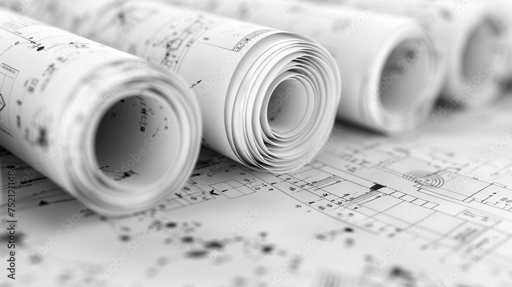 Roll of architectural drawing paper and blueprints. Specifies plans ...