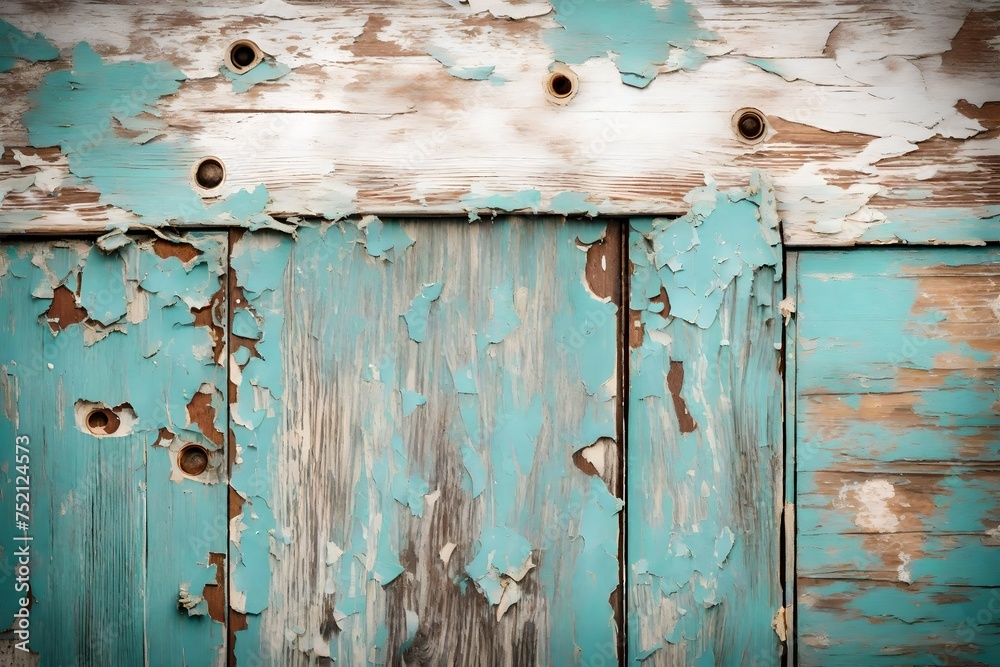 Top view of a distressed wooden desk with peeling paint, adding an ...