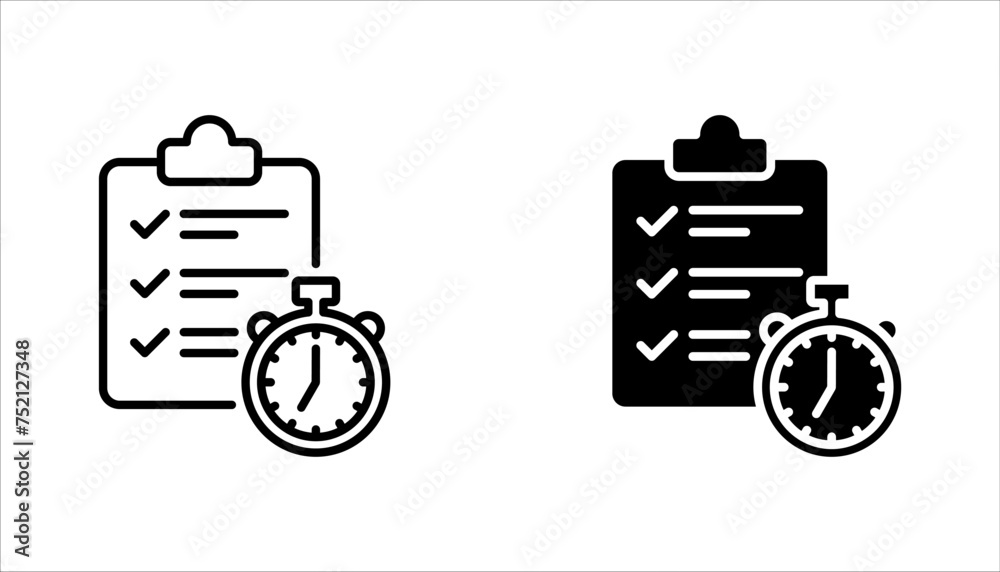 Fast services icon set, check list and stopwatch, to do plan, project ...