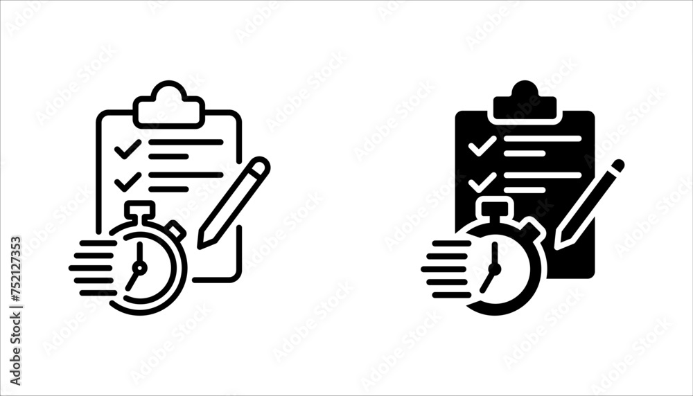 Fast services icon set, check list and stopwatch, to do plan, project ...