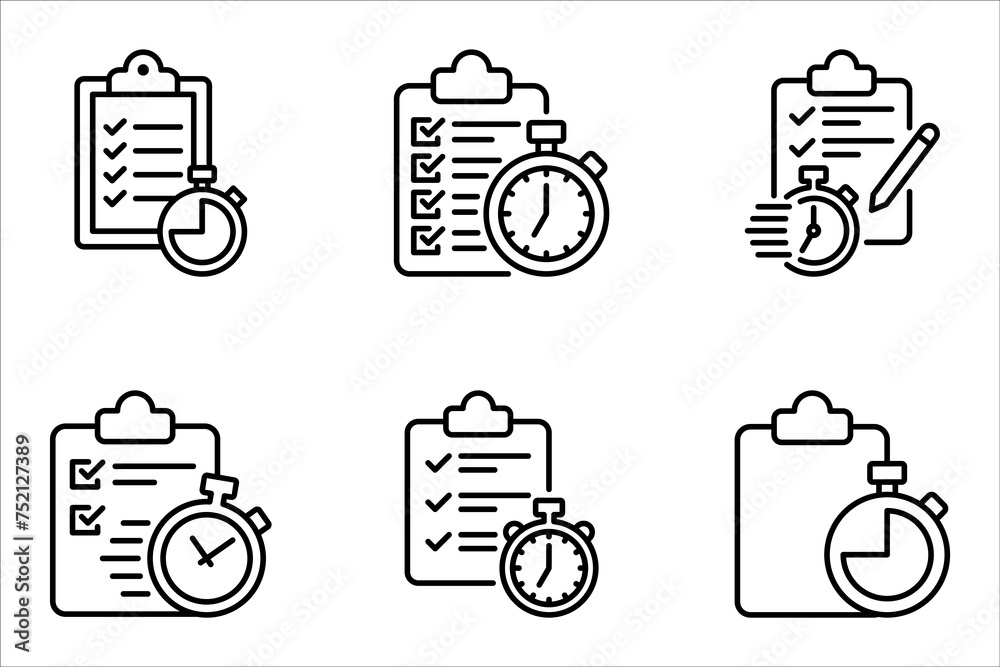 Plakat, Poster Fast services icon set, check list and stopwatch, to do ...