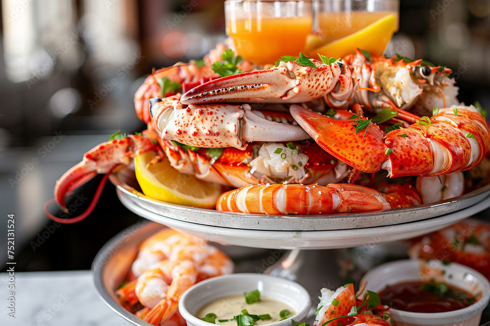 Deluxe seafood tower layers of lobster crab and shrimp with a side of ...