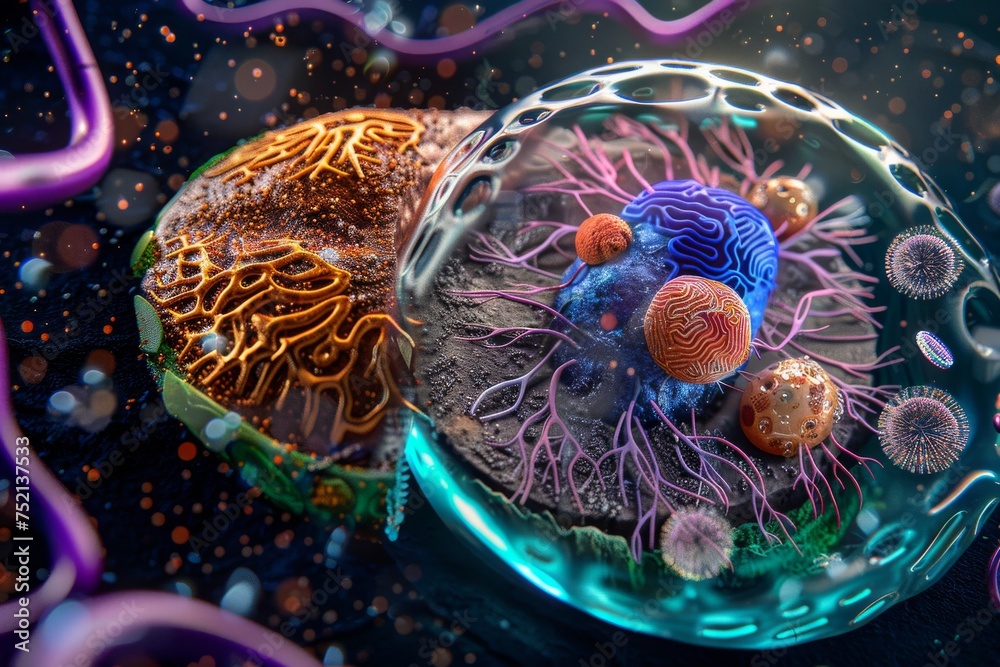 Crosssectional of eukaryote ,plant and animals cell colorful ,cell wall ...