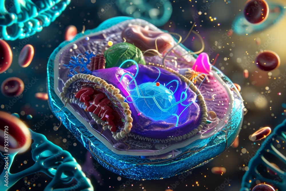 Crosssectional of eukaryote ,plant and animals cell colorful ,cell wall ...