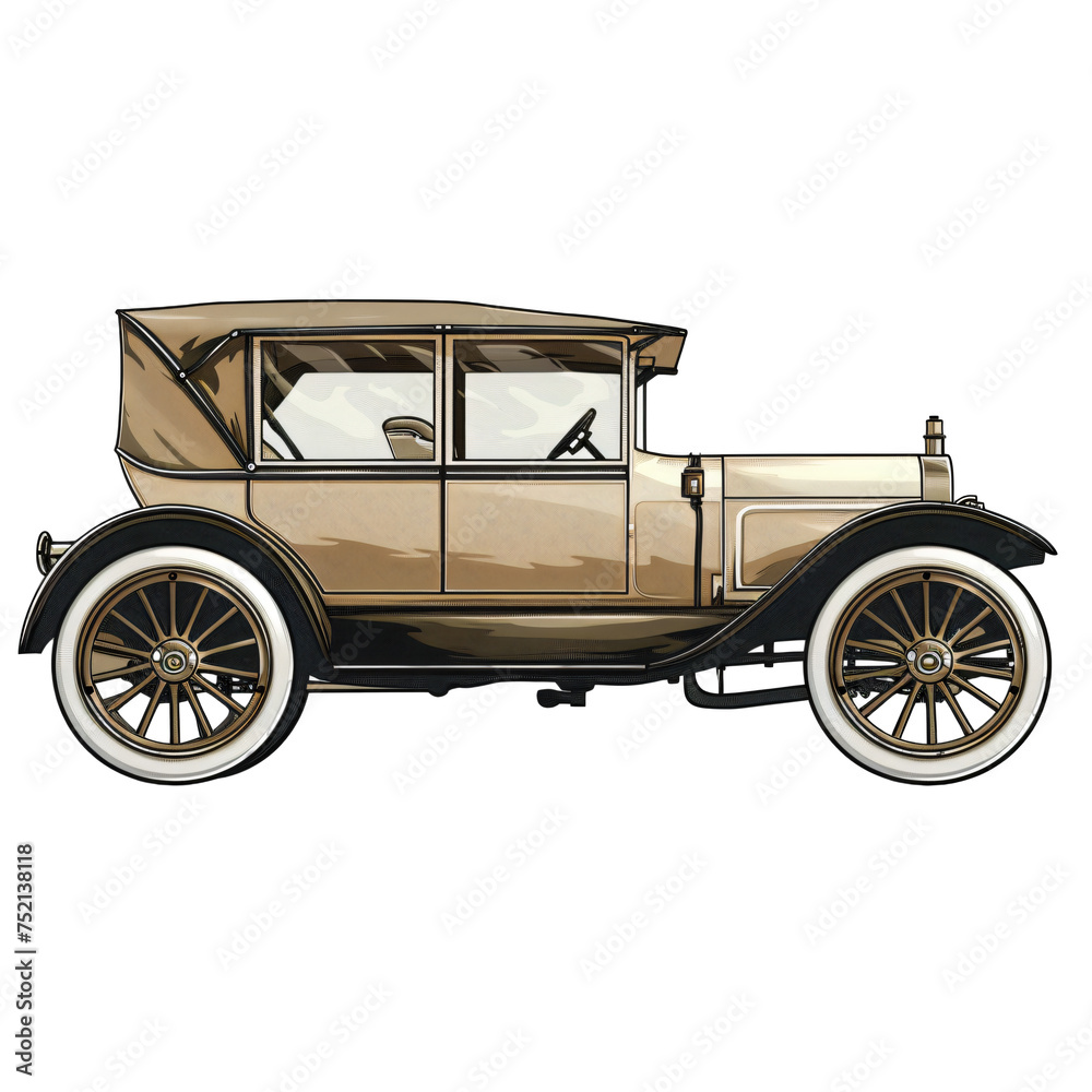 Antique beige box car illustration with detailed black roof. Side ...
