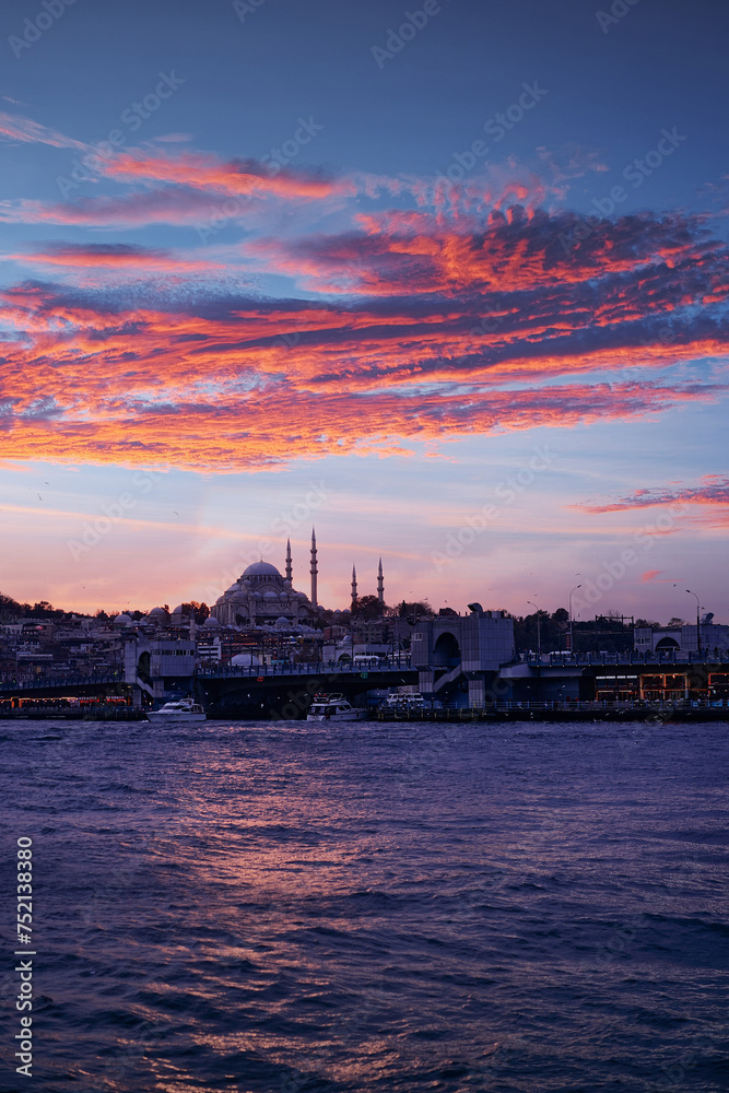 Beautiful sunset with clouds in Istanbul landscape Ortakoy Mosque ...