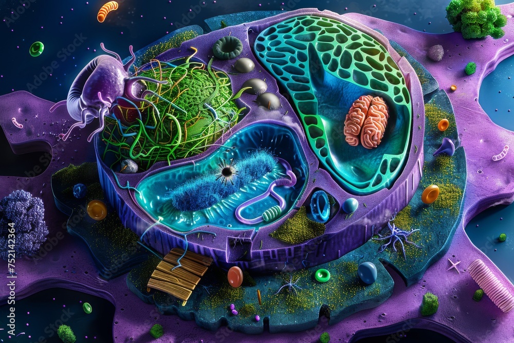 Crosssectional of eukaryote ,plant and animals cell colorful ,cell wall ...