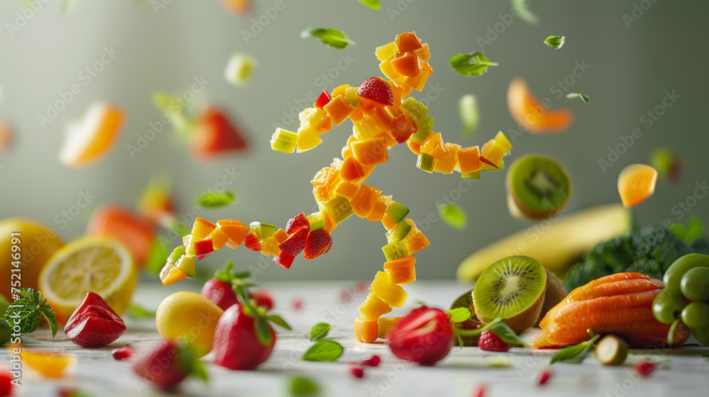 running man made up of pieces of fruits and vegetables Stock Photo ...