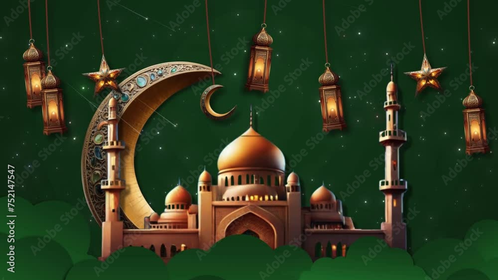 Vidéo Stock Ramadan Karim Animation Background, Beautiful Mosque With ...