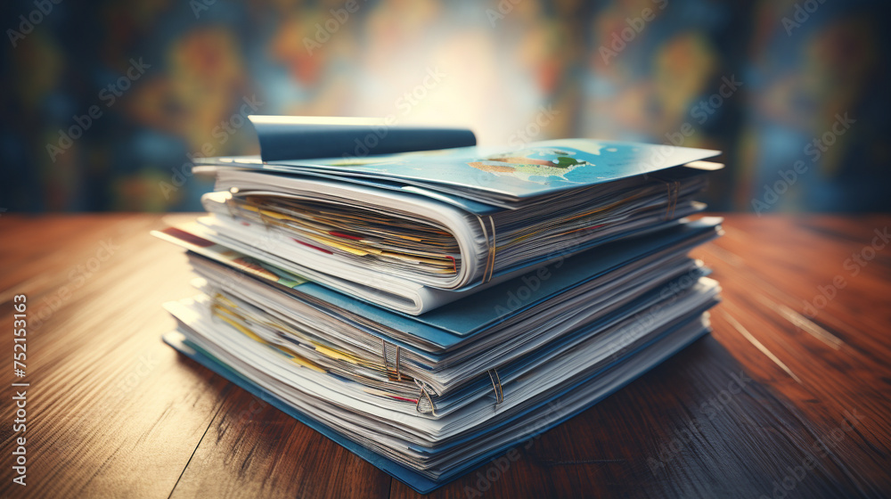 Piles of Paper documents on office desk. Stacks of assorted paper ...