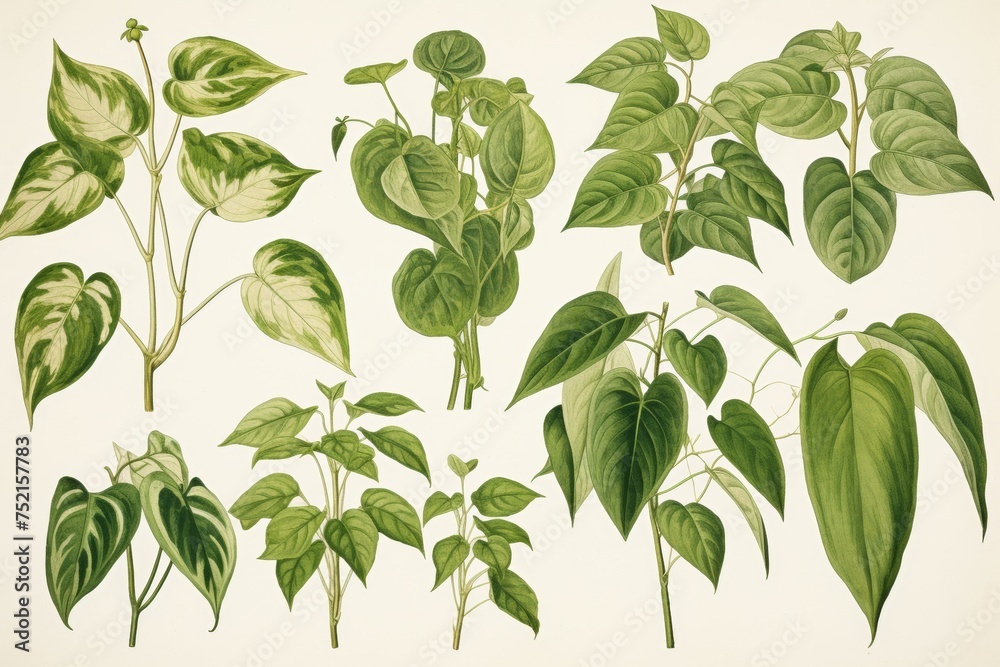 green pothos plant leaves botanical illustration. easy plants to grow ...