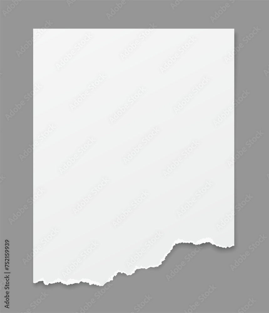 Blank paper with ripped edge realistic vector illustration. Mockup note ...