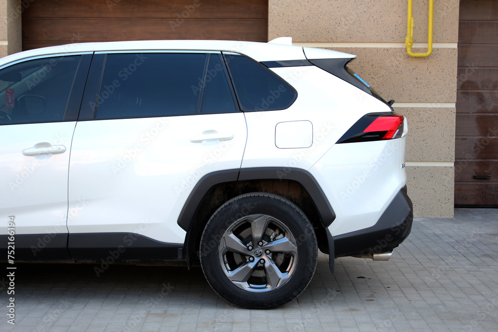 Vinnytsia, Ukraine; March 06, 2024. White Toyota RAV4 at the city ...
