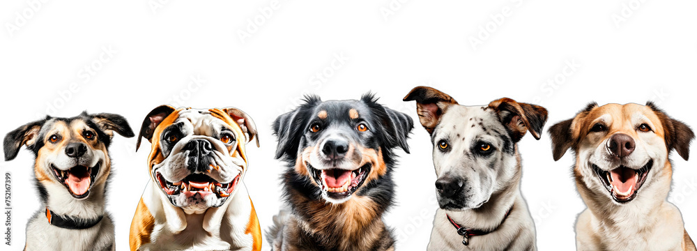 Smiling, cute dogs on transparent background. Happy dogs. Сoncept of ...
